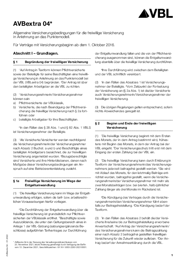 VBL. Freiwillige Versicherung